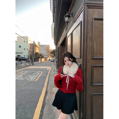 萌萌Ja显白红色上衣针织开衫女