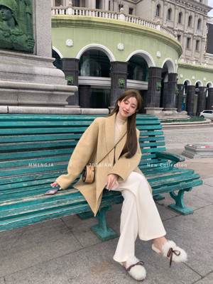 萌萌Ja」短款双面羊毛呢短大衣