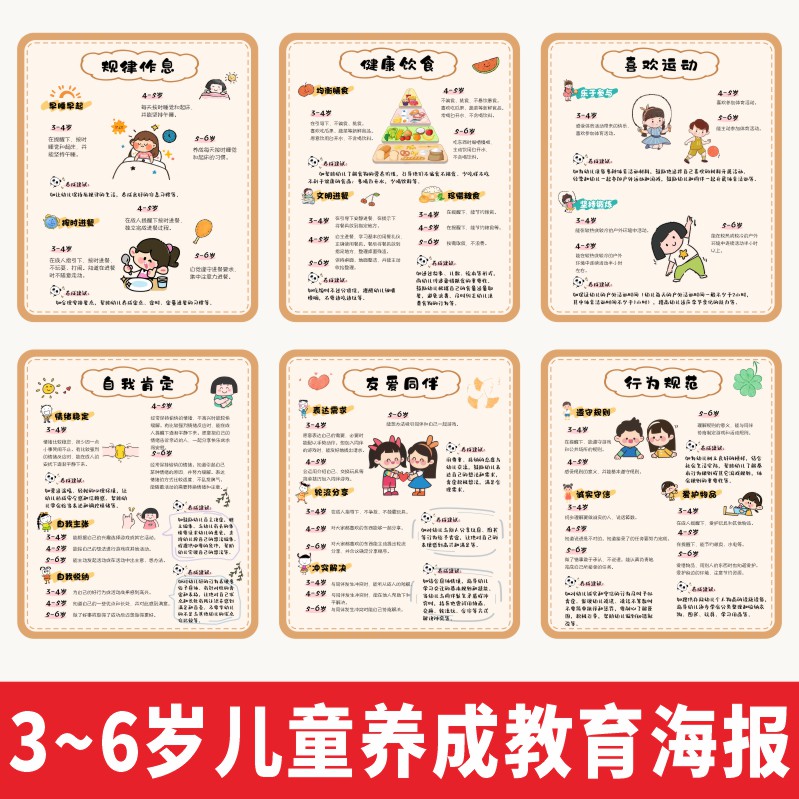 3~6岁儿童养成海报幼儿园儿童房兴趣班墙贴纸作息生活规律指导贴