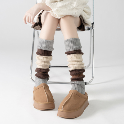 韩版个性撞色波纹款堆堆袜套