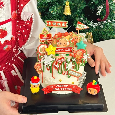 2026圣诞节星星人蛋糕装饰插牌圣诞蜡烛苹果星星人摆件烘焙插件
