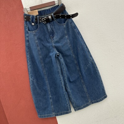 2026春夏款欧货HYFS JEANS红提子66191牛仔裤女高腰阔腿八分筒裤