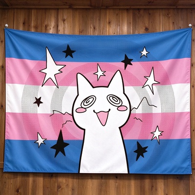 Trans Cat Flag卡通可爱猫咪挂布背景布卧室装饰挂毯宿舍布置墙布