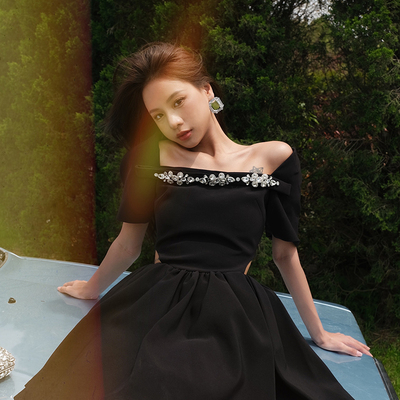 宫廷手工卡梅尔钻连衣裙法式