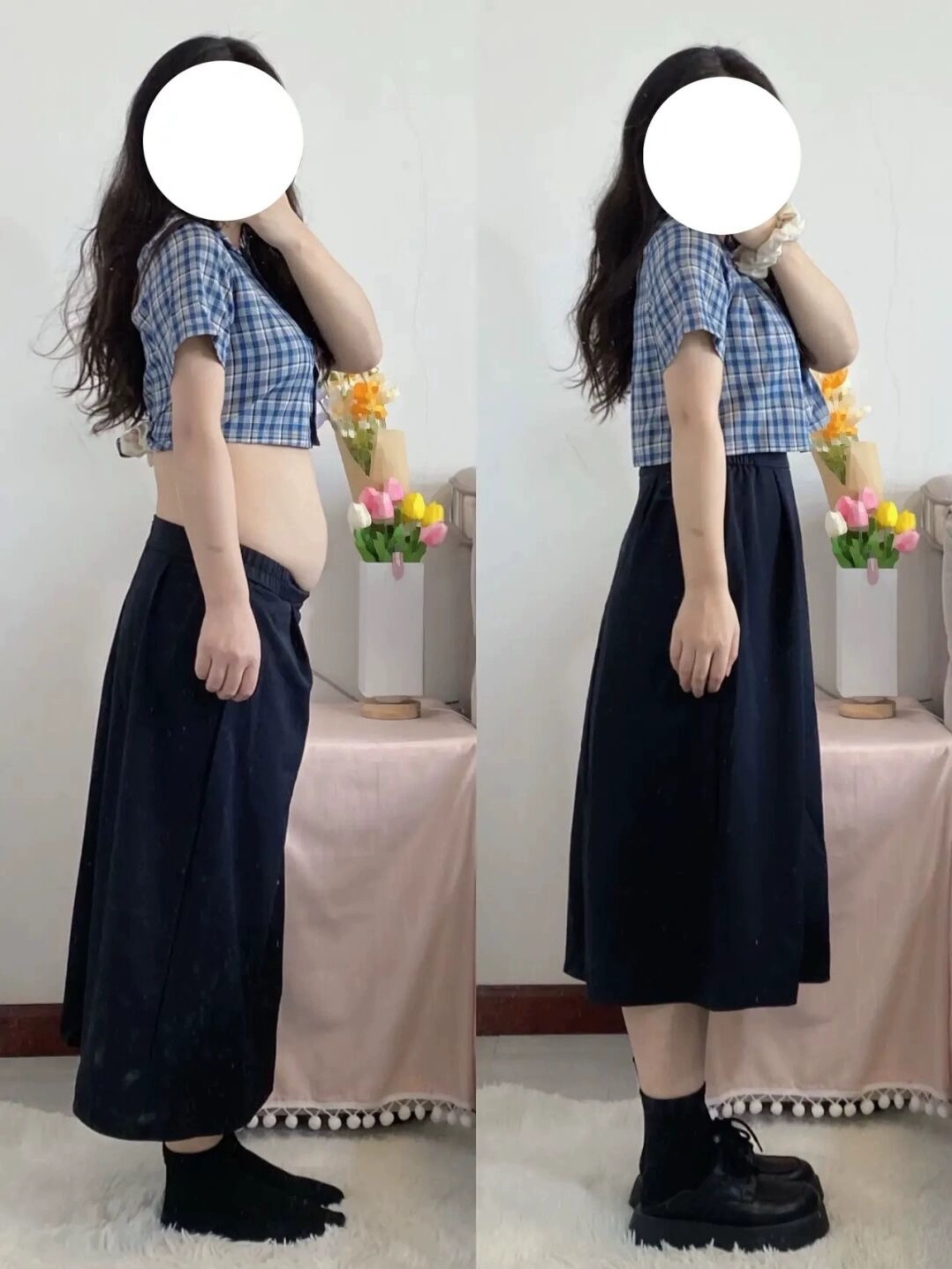 黑色裙子大码胖妹妹遮肚子显瘦高腰a字裙学院风中长半身裙女春秋