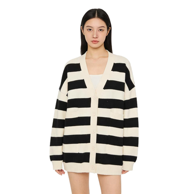 【D玛纳】女士线衫V领条纹开衫时尚休闲气质优雅日常百搭DMA1009