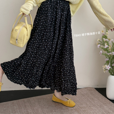 TB媞宝-26年夏韩系氛围感温柔褶皱百搭碎花半身裙P6335