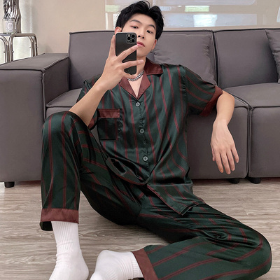 俏茵婷-冰爽舒适休闲宽松春季睡衣男士大码仿真丝薄款空调JS 4933