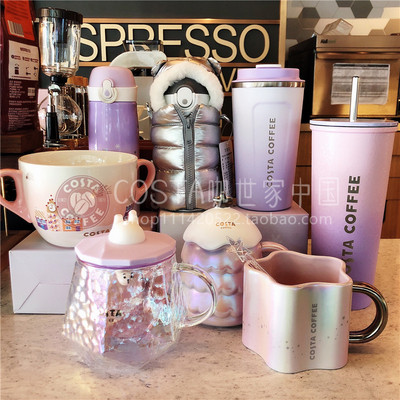 costa圣诞水杯陶瓷简约咖啡杯经典学生马克杯粉嫩少女心玻璃杯子
