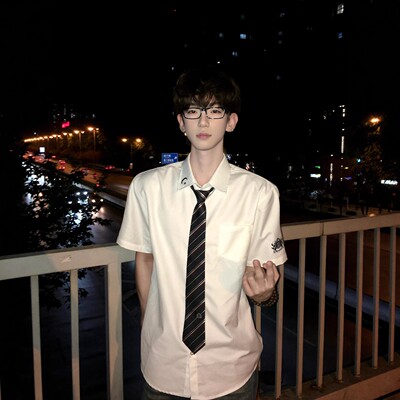 【刺篇】破星 DK制服男款短袖衬衫日系学生白色衬衣休闲上衣夏季