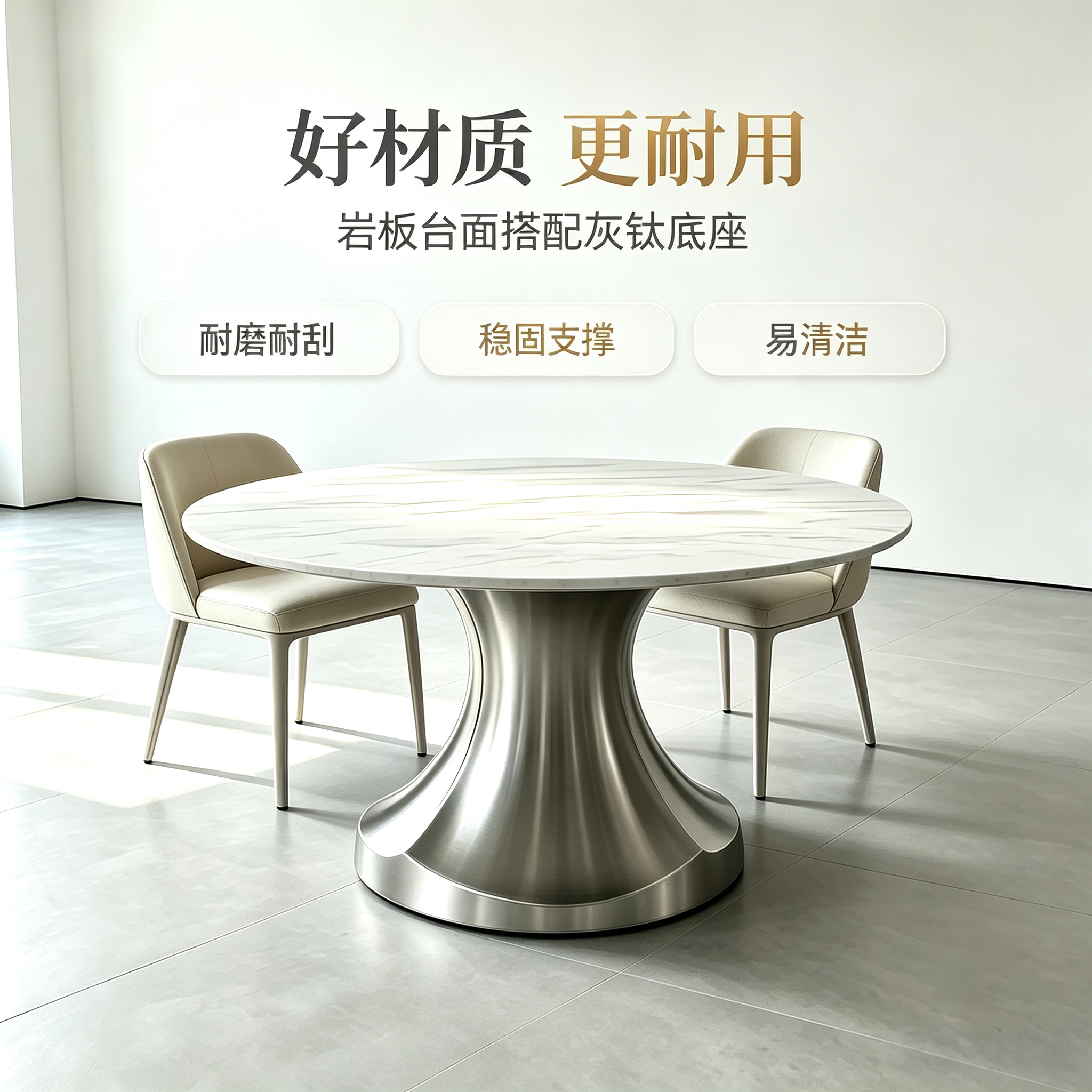 圆形奢石餐桌底座大理石圆桌脚岩板不锈钢桌子腿家用圆桌支撑脚架