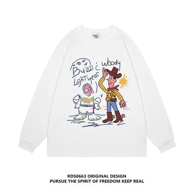 美式卡通潮流长袖T恤宽松百搭打底ins风休闲