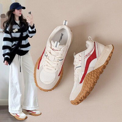 ZHR则则猪皮网面阿甘鞋女超软运动鞋春秋时尚百搭运动透气休闲鞋