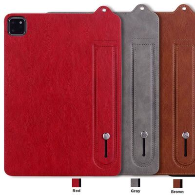 适用ipad Pro13保护壳三星TabA9+纯色疯马纹腕带支架防摔平板皮套