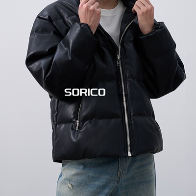 「SORICO」秋冬重磅PU仿真皮皮羽绒90白鸭绒男女同款羽绒服外套