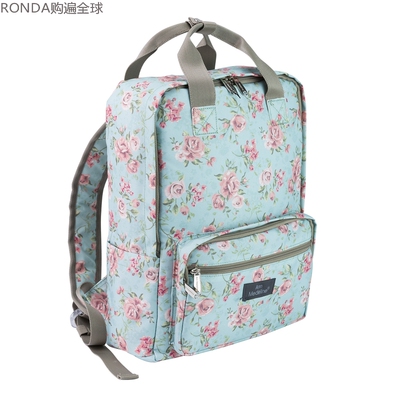 韩国Ann Medeline多功能妈妈包妈咪包双肩包背包复古薄荷绿玫瑰花