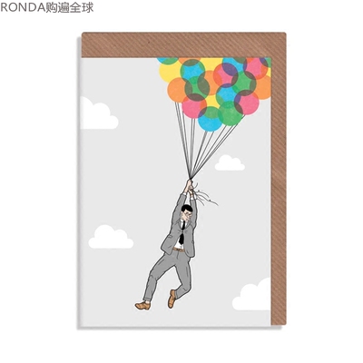 英国 ROBBIE PORTER A6 “放飞气球”小卡片创意祝福贺卡带信封