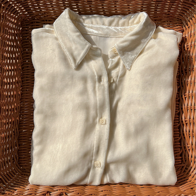 轻奢复古金丝绒上衣真丝衬衫休闲