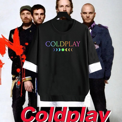 ColdPlay酷玩乐队专辑moon music周边印花假两件男女宽松五分袖T
