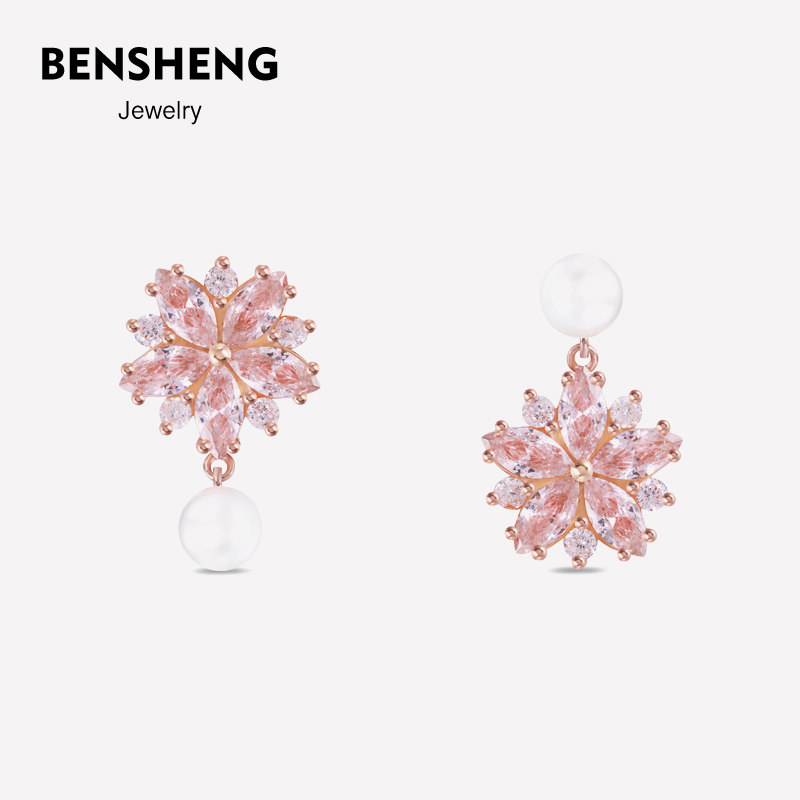 BENSHENG本笙樱花耳钉女耳环优雅轻奢原创法式小众设计感婚礼耳饰