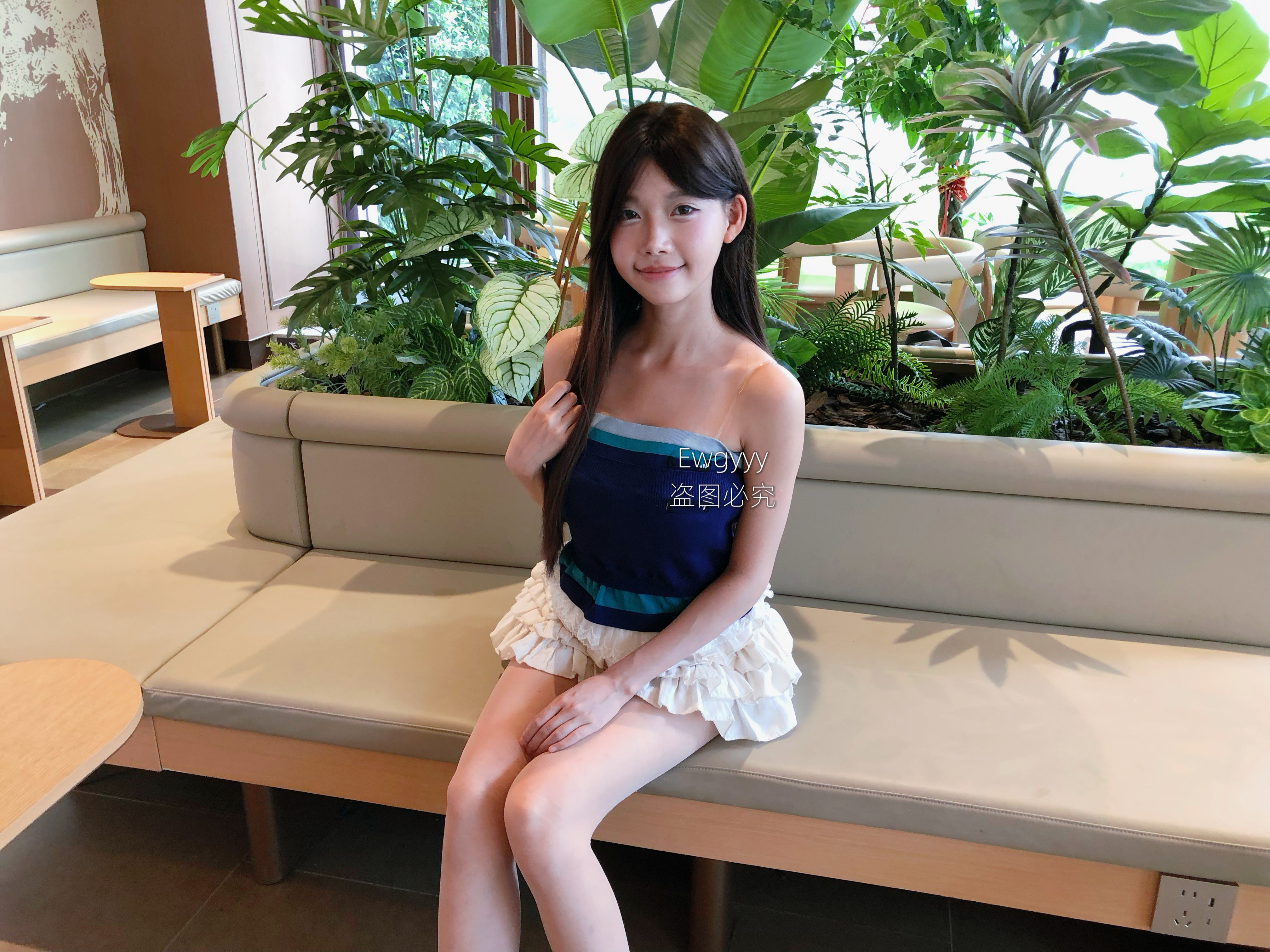 夏季假两件叠穿清凉蓝绿可内搭可单穿短款小荷叶边款式针织抹胸