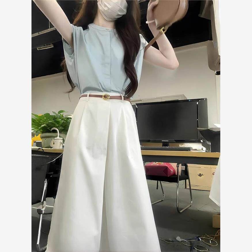 日系设计感小飞袖短袖衬衫女夏季独特别致上衣搭配半身裙一整套装