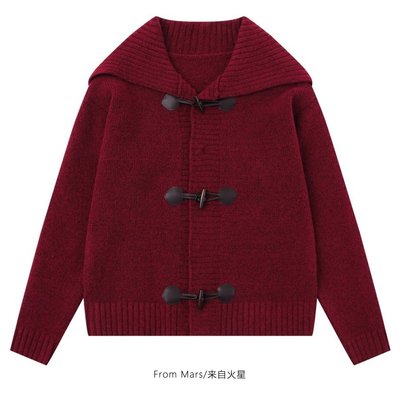 心甘情愿休闲开衫海军领毛衣