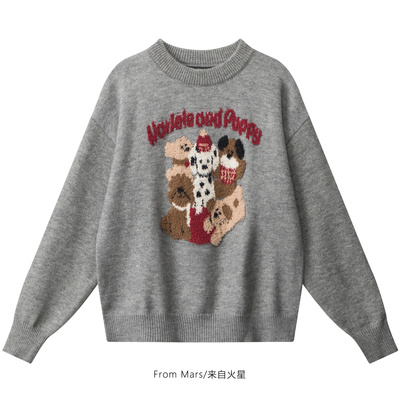 一起汪汪叫套头宽松针织衫毛衣