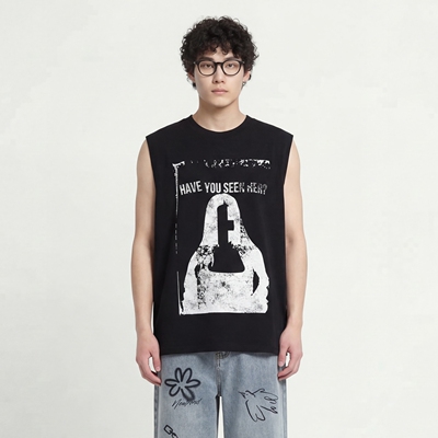 寻人启事人像印花宽松无袖背心