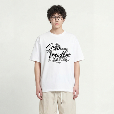 锁链五角星印花短袖T恤重磅纯棉