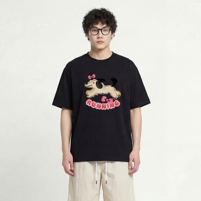 手绘风小狗印花T恤街头风短袖