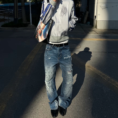 补丁铆钉646版型个性设计感牛仔