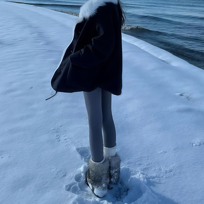 灰色紧身打底裤女外穿冬2025新款加绒保暖裤小个子高腰连脚棉裤袜