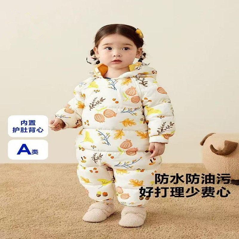 反季清仓鹿小糖婴儿宝宝连体衣羽绒服男女童冬装抱抱服哈衣爬爬服