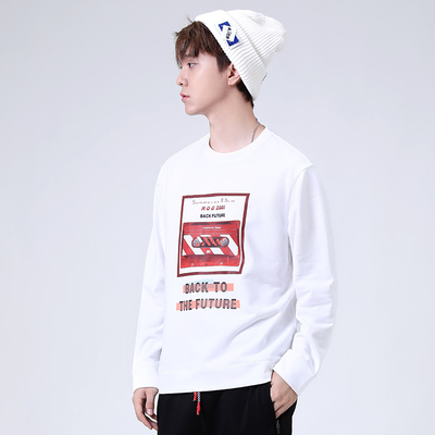 春季新款男士复古潮流卡带印花宽松长袖圆领卫衣