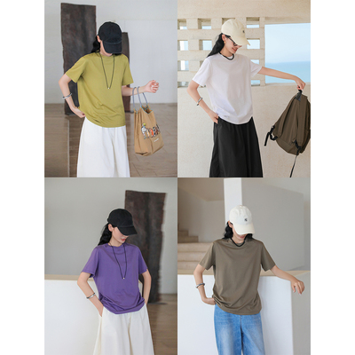 麻霖100%棉简约圆领短袖多色T恤