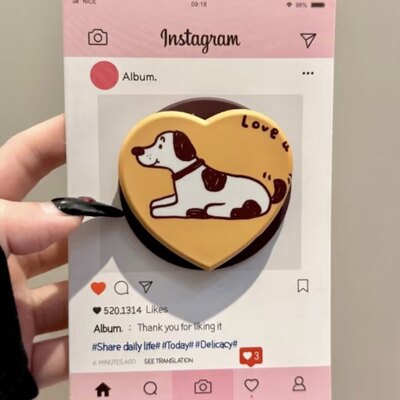 ins蓝底爱心斑点小狗磁吸支架适用MagSafe手机强力吸附桌面可伸缩