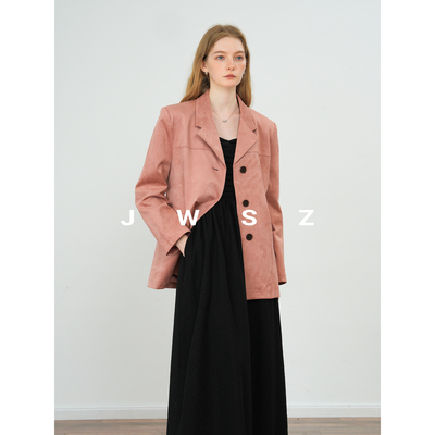 JWSZ「巴黎往事」复古高级柔雾感麂皮绒单排扣廓形西装外套