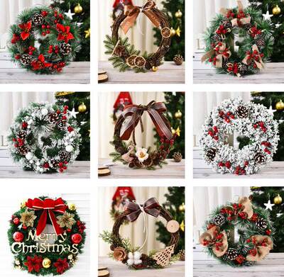 Christmas Theme Door Wall Hanging Wreath Garland Decoration