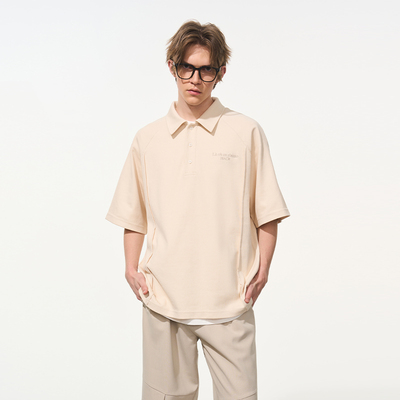 harshandcruel cleanfit双边立体压褶刺绣翻领休闲短袖POLO衫