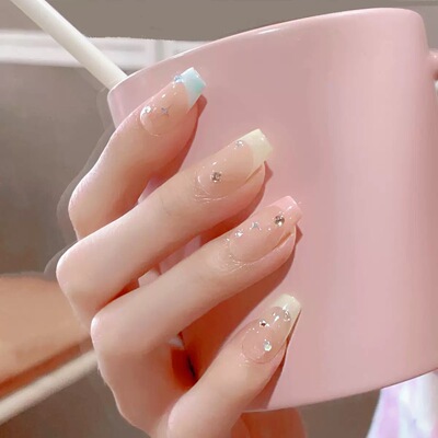 Pastel Ombre Press On Nails with Star & Rhinestone Accents