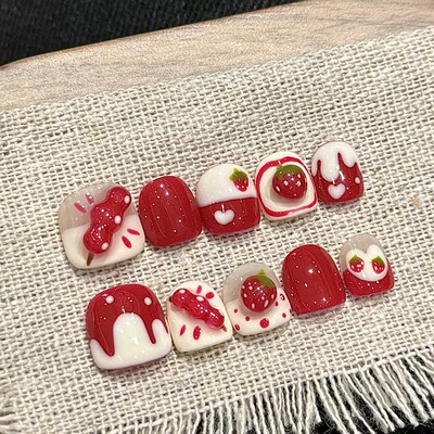 3D Strawberry Candy Short Square Press On Nails