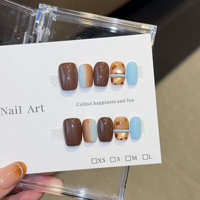 Brown Blue Gradient Leopard Press On Nails