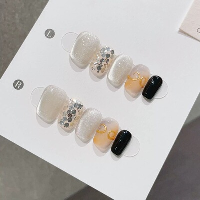 Minimalist Contrast Color Cat Eye Reusable Press Nails