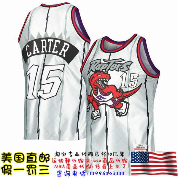 美国代购猛龙队 mitchell&ness Swingman球迷版 75周年球衣-卡特_虎窝淘