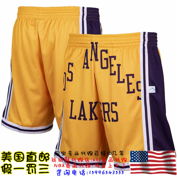 美国代购湖人队 MitchellNess Classics Big Face 2.0男运动球裤_虎窝淘