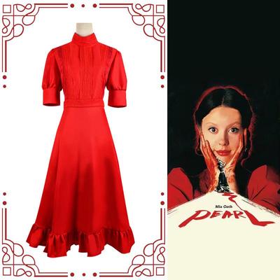 美剧欲珠cos服 X前传珀尔红裙洋装短袖收腰鱼尾万圣节cosplay服