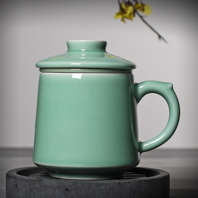 青瓷过滤茶杯陶瓷茶水分离杯子办公会议室个人专用泡茶杯礼品定制