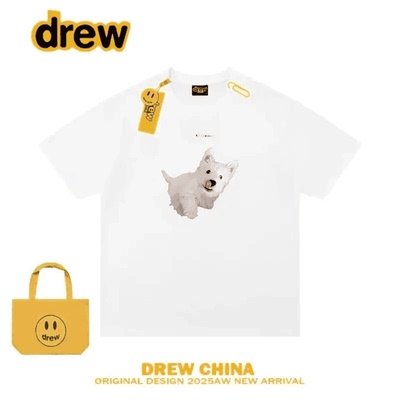 drew夏季新款美式卡通小狗印花宽松休闲男女同款情侣短袖T恤潮流