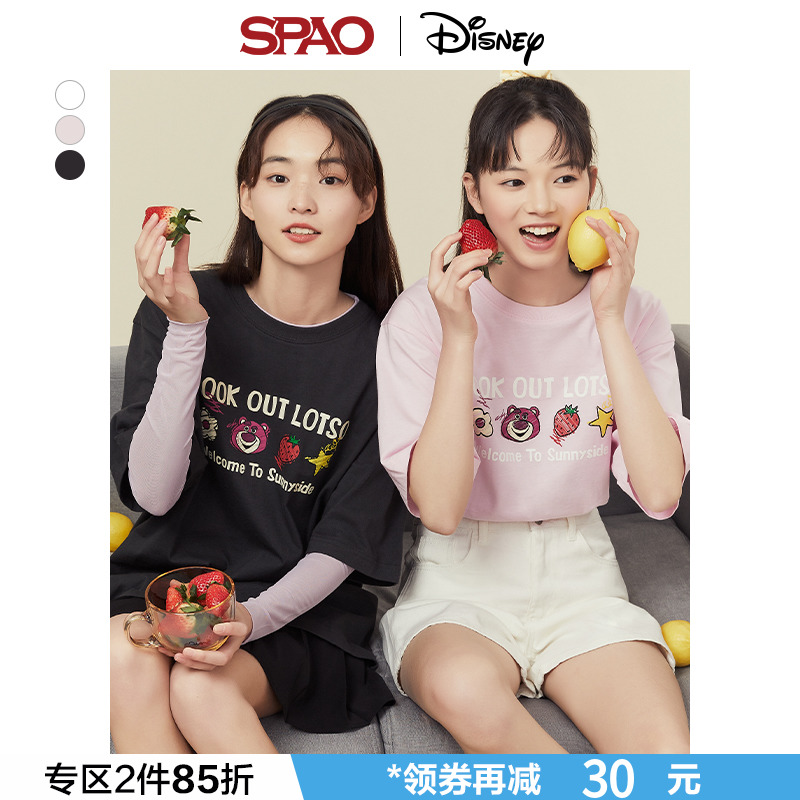 SPAO迪士尼草莓熊2023年夏季男女同款印花短袖圆领T恤SPRLD24D12_虎窝淘